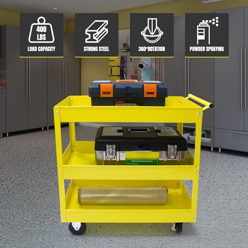 30in Large Steel Service Cart - Utility Carts with Wheels - 3 Shelf ...