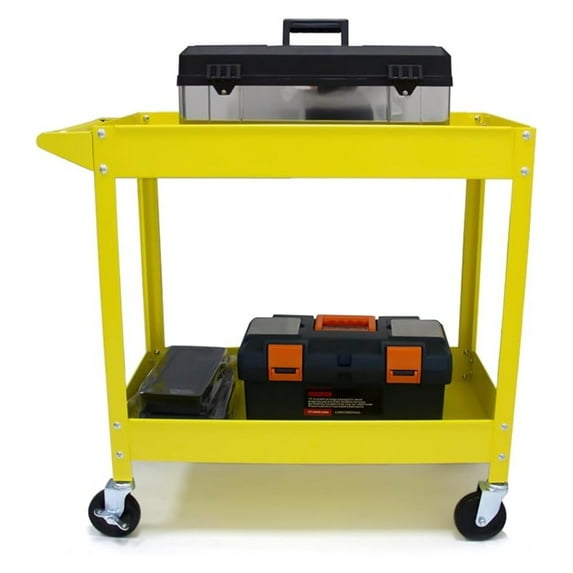 30in Large Steel Service Cart - Yellow - Utility Carts with Wheels - 2 Shelf - Metal - 300 lbs ...