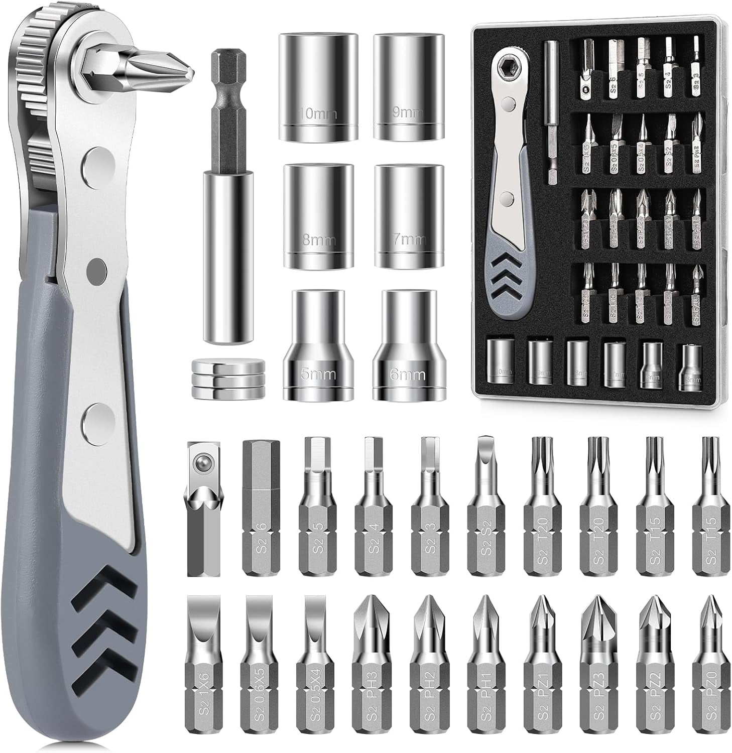 30in1 Right Angle Screwdriver, 36-Tooth Mini Ratchet Wrench, Angle ...