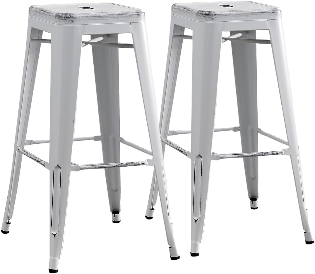 30inch Backless Metal Bar Stools Set of 2 Stackable Kitchen Patio ...