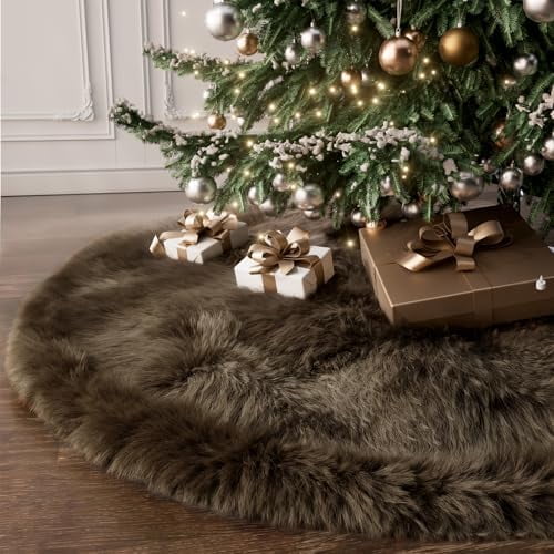 30inch Christmas Tree Skirt Thick Wool Fur Brown Tree Skirt Small Tree ...