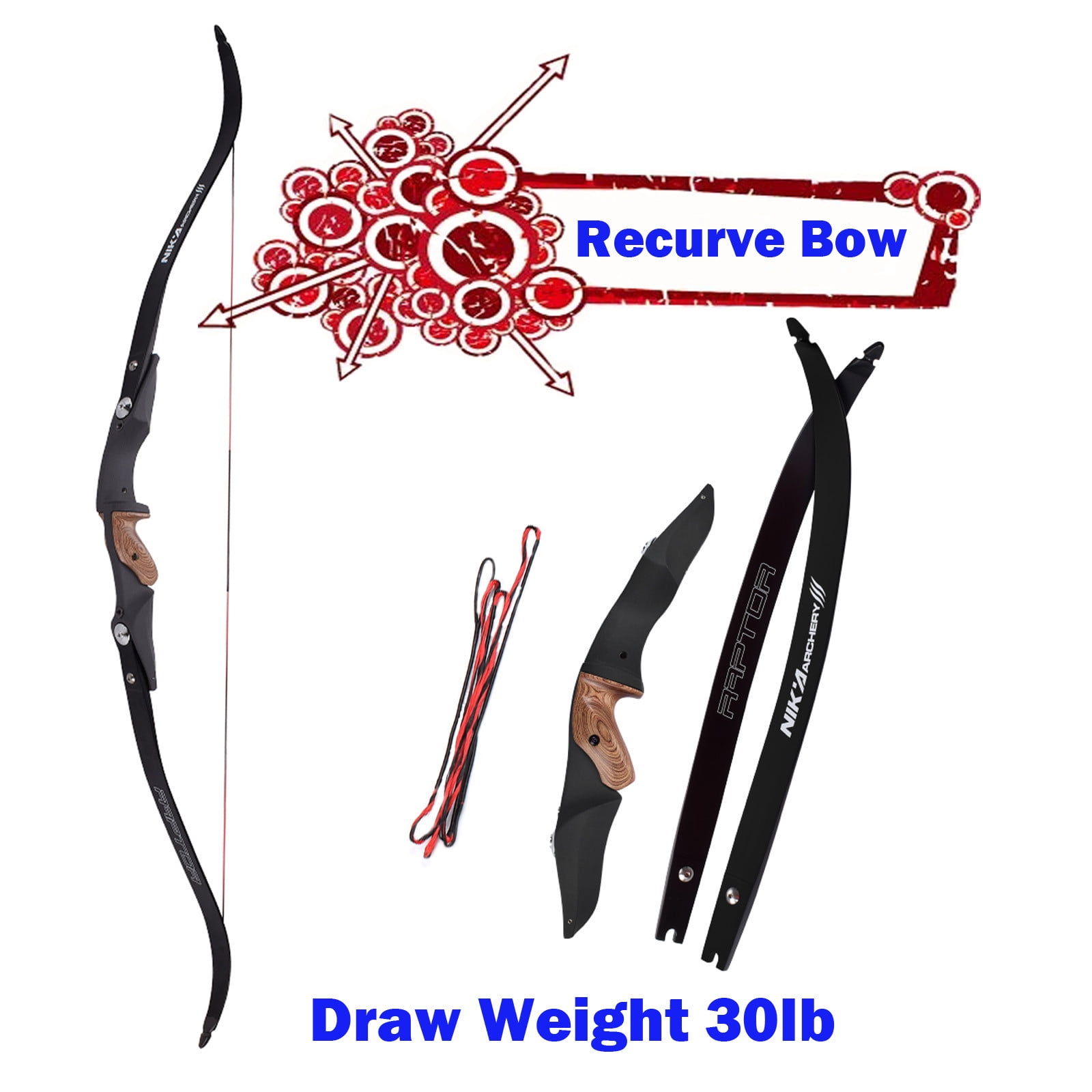 30lb Recurve Bow 60" ILF Limbs NIKA archery RaptorPowerful Hunting ...