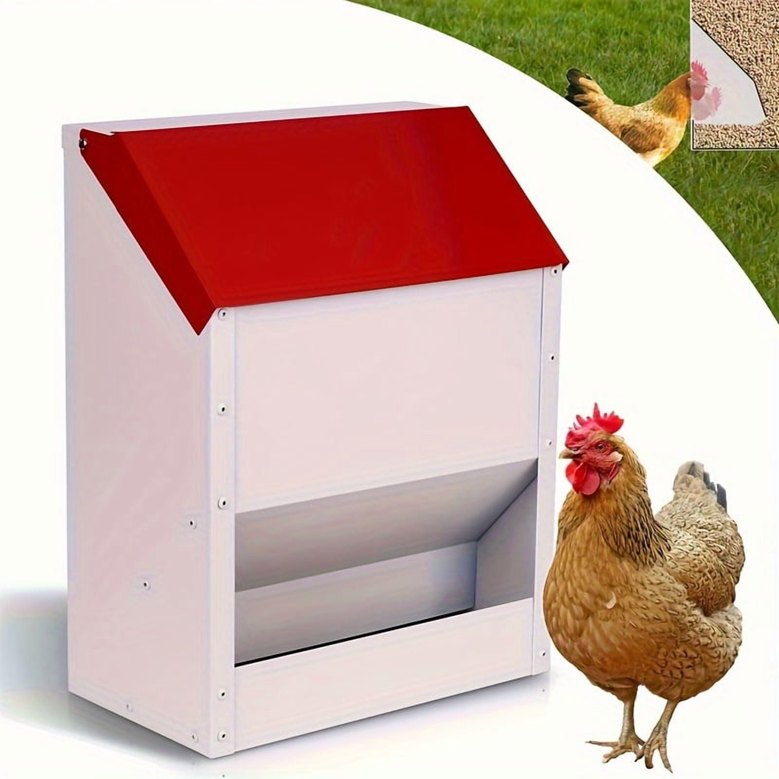 30lb Stainless Steel Wall-Mounted Chicken Feeder, No-Waste Automatic ...