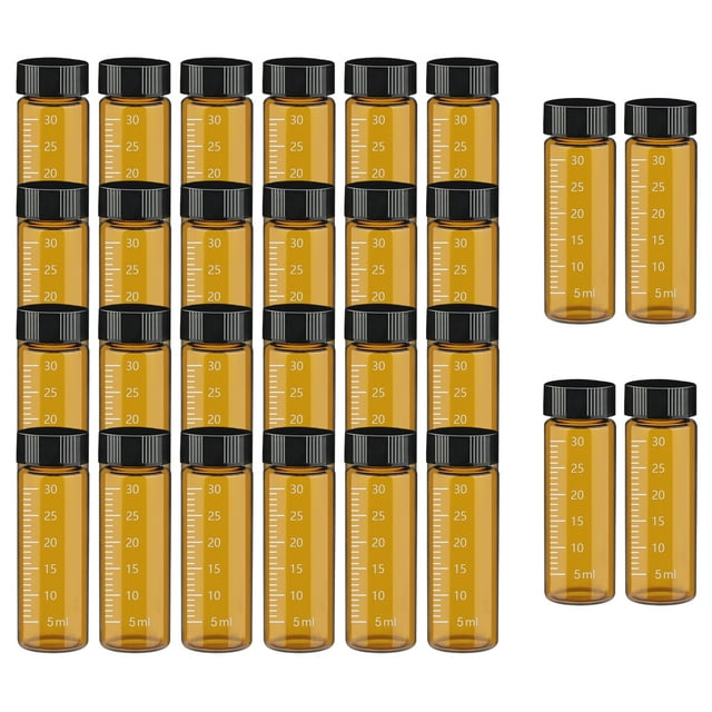 30ml Amber Scale Glass Sample Vials with Black Screw Cap 28 Pack ...