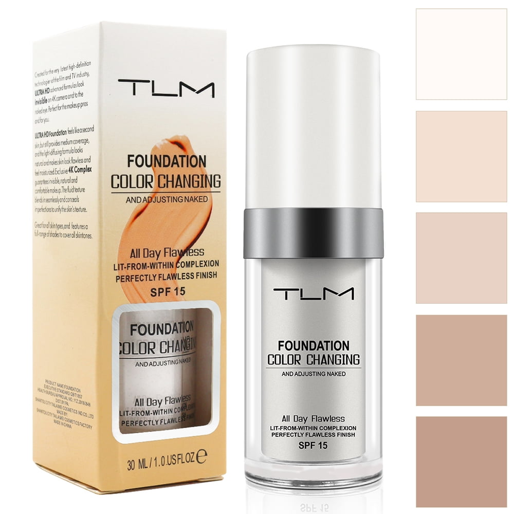 TLM 30ml Color Changing Foundation Flawless Finish Liquid Makeup Nude Face Concealer Cover Cream with SPF 15 Walmart