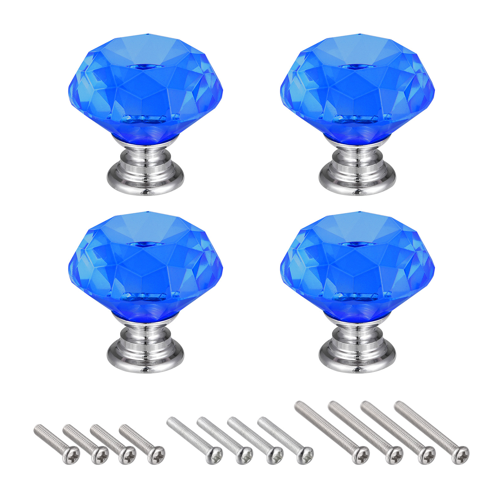 30mm Crystal Knobs Drawer Door Diamond Shaped Pulls Handles Blue 4 Pack ...