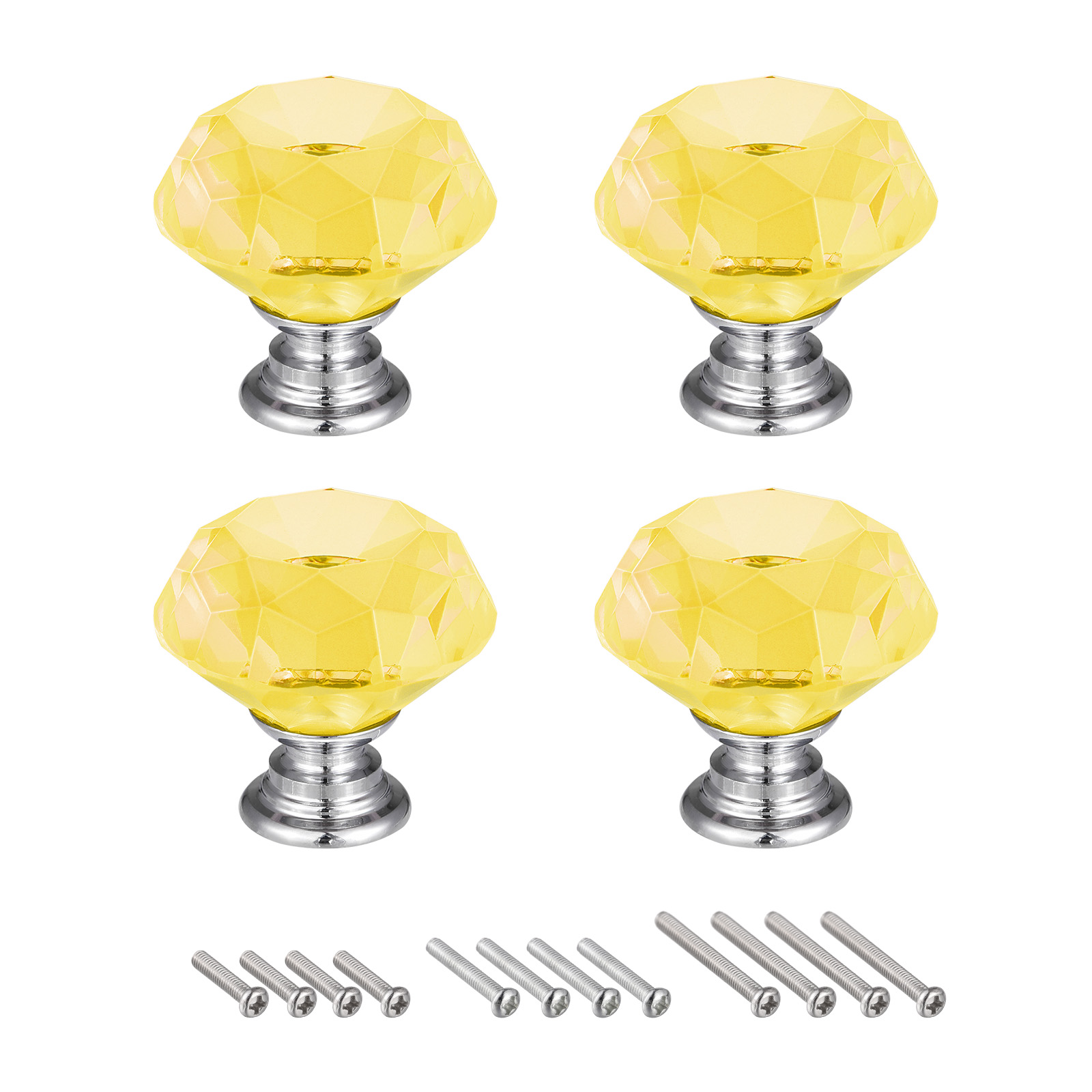 30mm Crystal Knobs Drawer Door Diamond Shaped Pulls Handles Yellow 4 ...