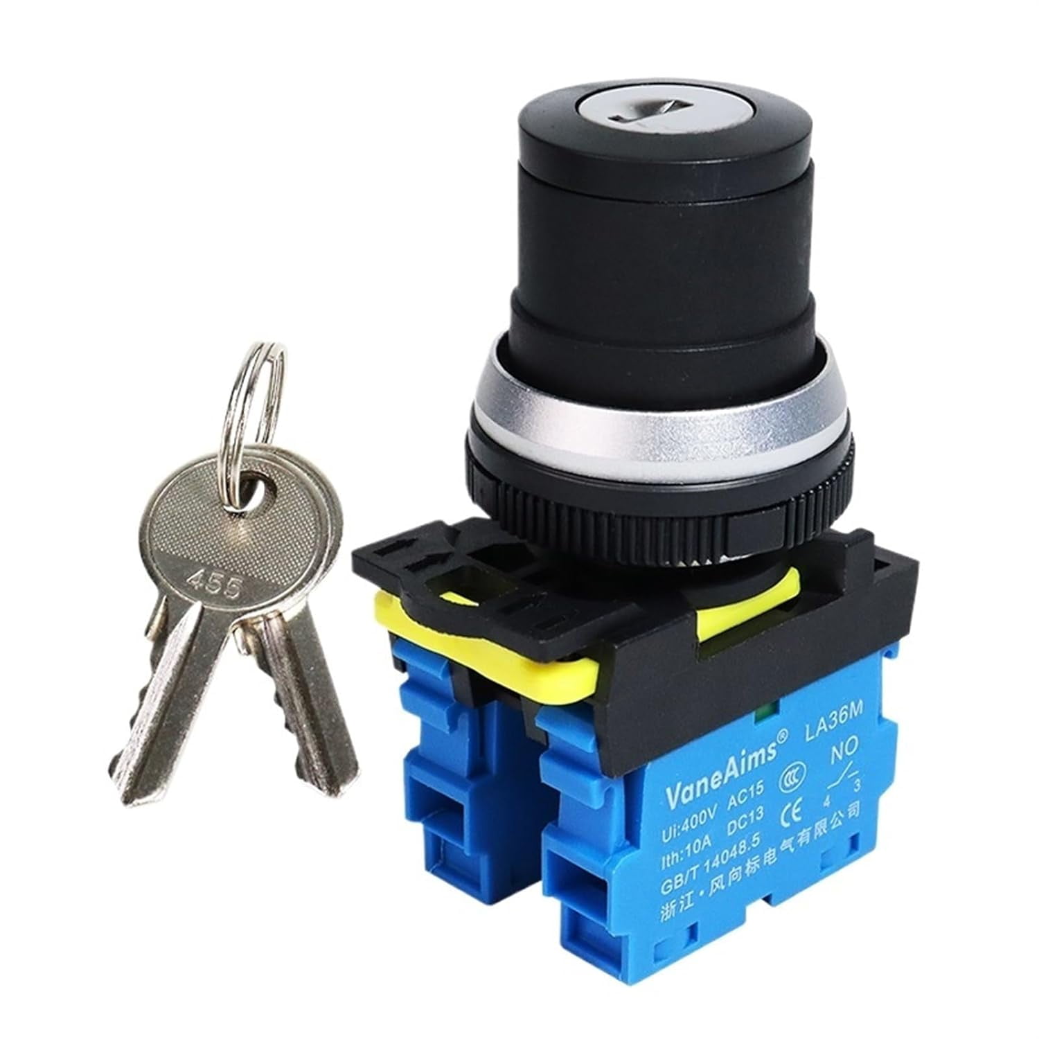 30mm Key Rotary Switch On Off LA36M Latching Self Locking Start Stop Electrical Knob Button ...
