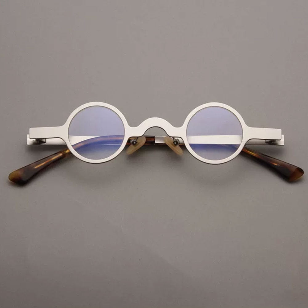 30mm Retro Small Round Silver Metal Frame Acetate Temple Glasses Frame ...