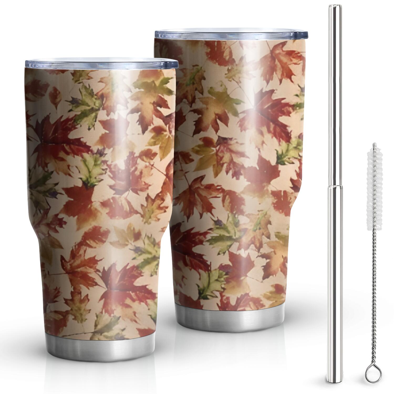 30oz Autumn Fall Leaves Pattern Tumblers Stainless Steel Tumbler with ...