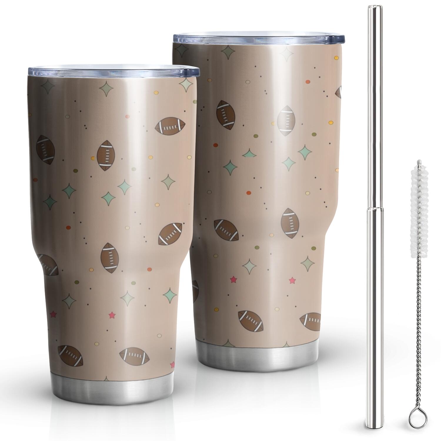 30oz Beige Football and Stars Pattern Tumblers Stainless Steel Tumbler ...