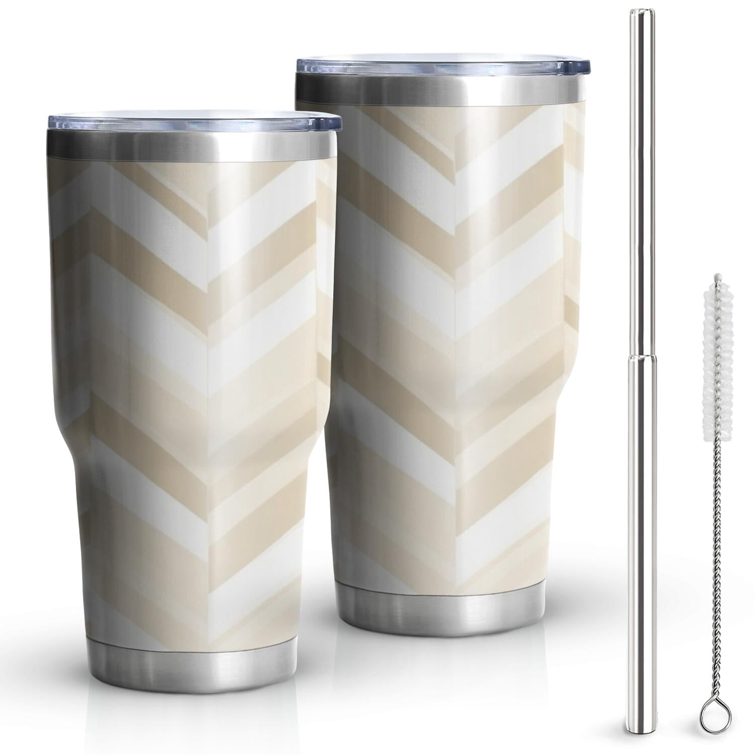 30oz Beige and White Modern Art Geometric Tumblers Stainless Steel ...