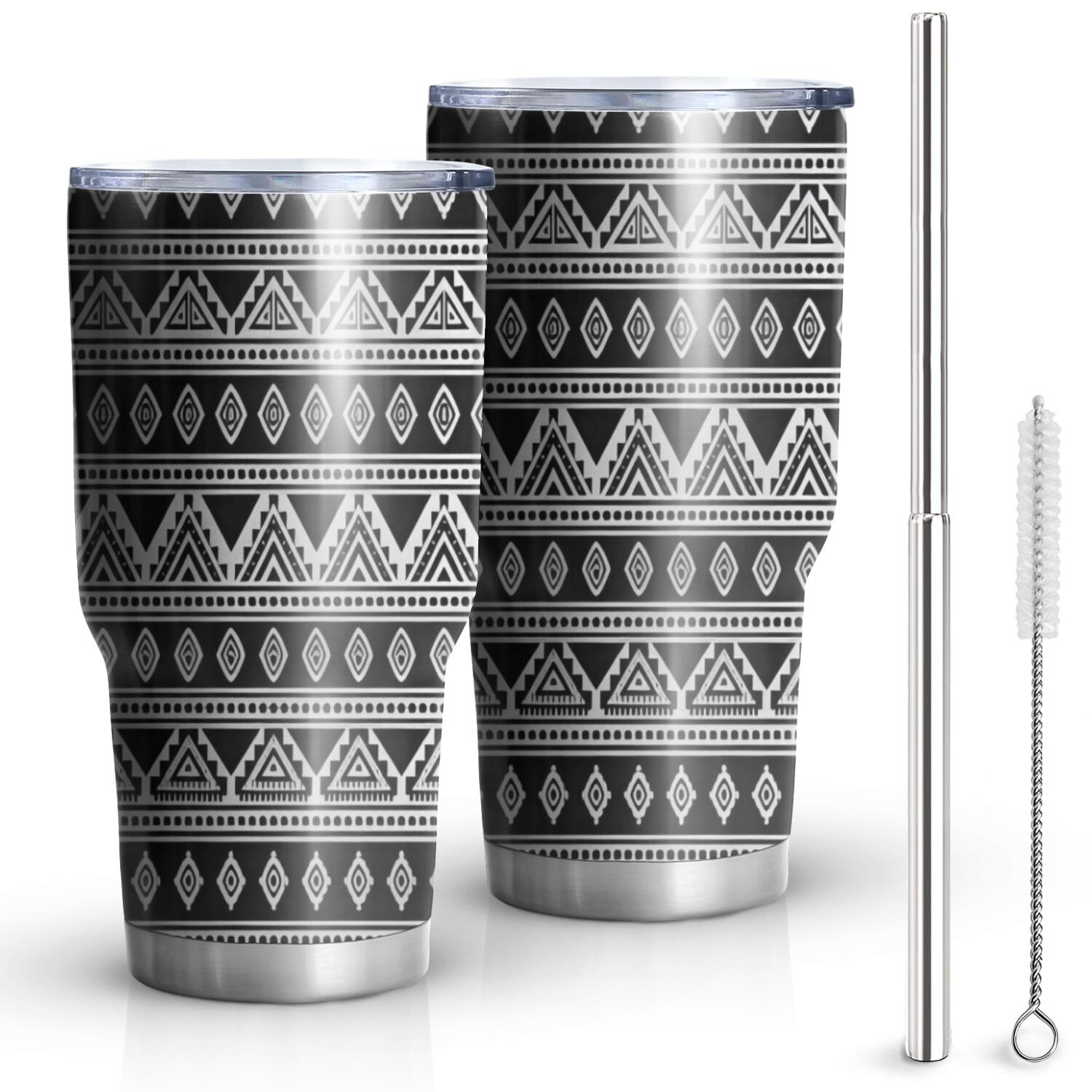 30oz Black Geometric Triangle Diamond Pattern Tumblers Stainless Steel ...