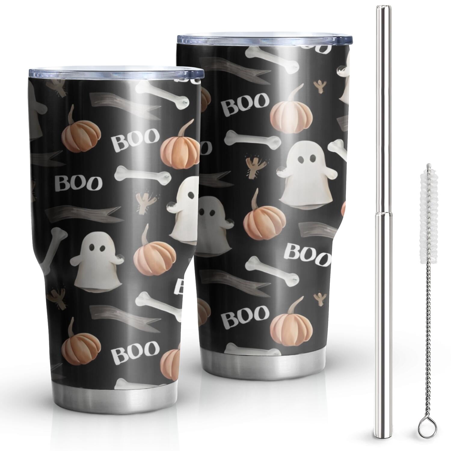 30oz Black Halloween Ghosts Pumpkins and Bones Tumblers Stainless Steel ...