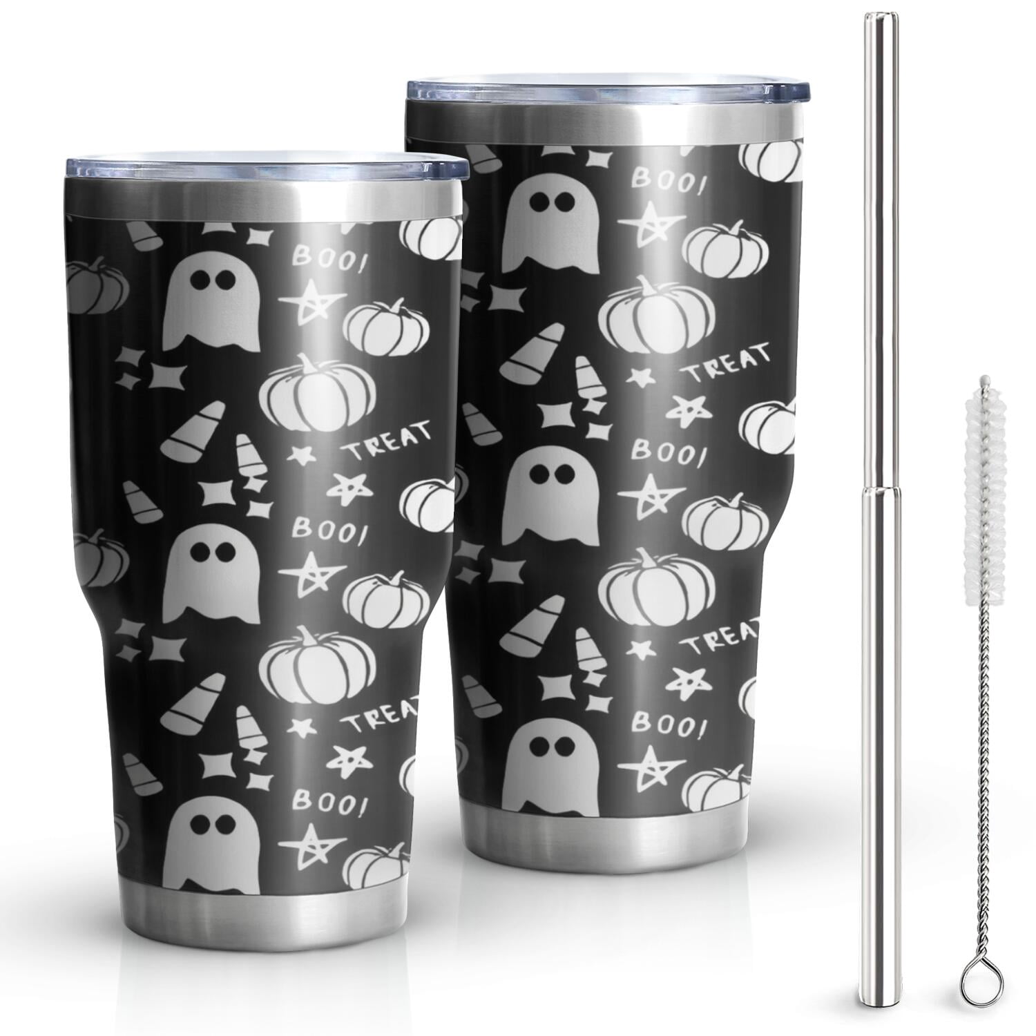 30oz Black Halloween Ghosts Pumpkins and Stars Tumblers Stainless Steel ...