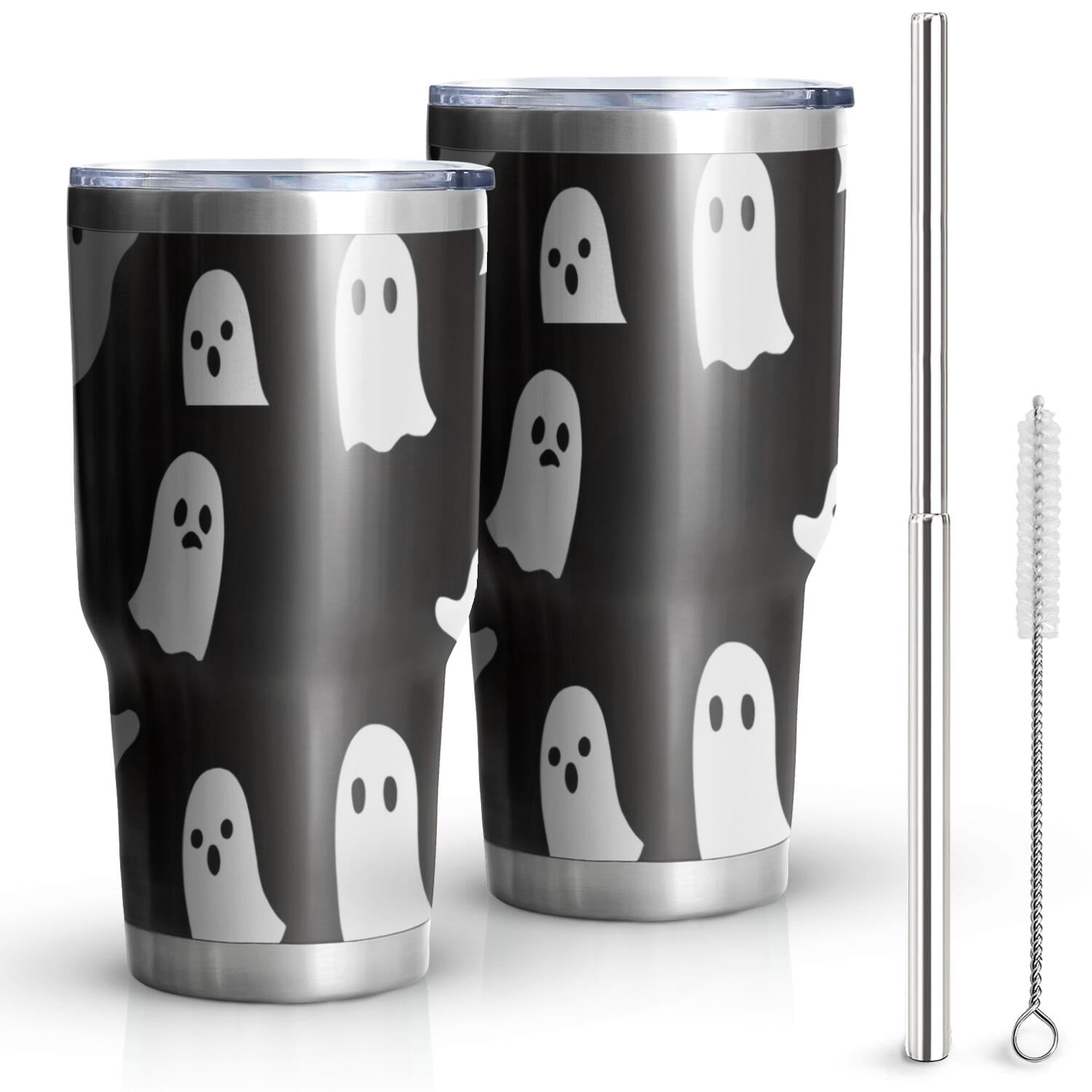 30oz Black Halloween Ghosts Tumblers Stainless Steel Tumbler with Lid ...