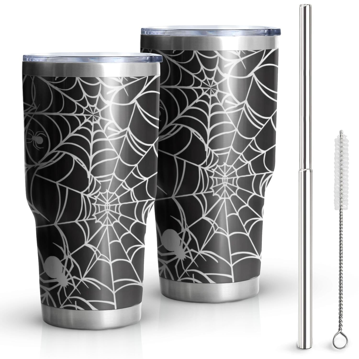 30oz Black Halloween Spider Webs Tumblers Stainless Steel Tumbler with ...