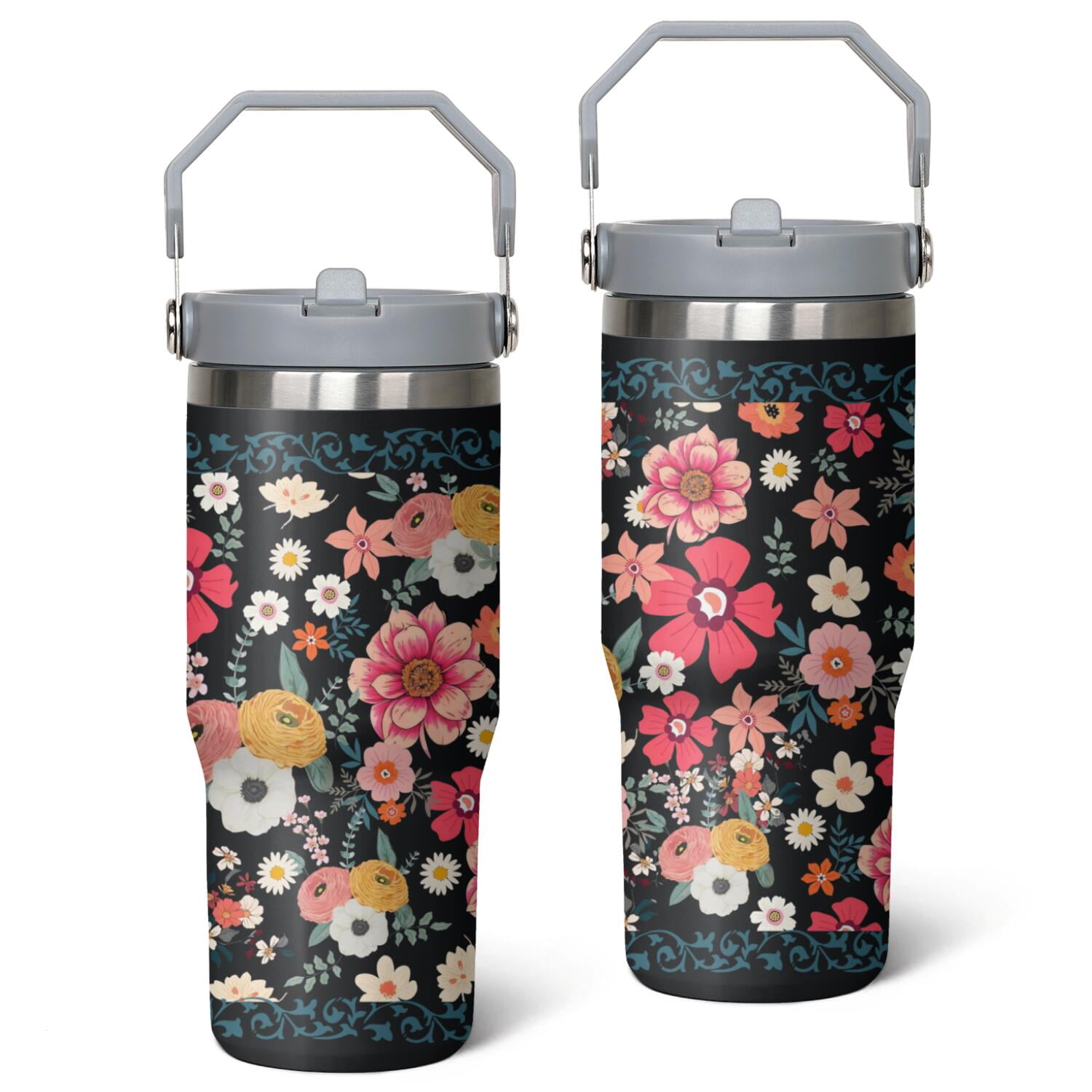 30oz Boho Patchwork Stainless Steel Tumbler with Top Handle,Bohemian ...