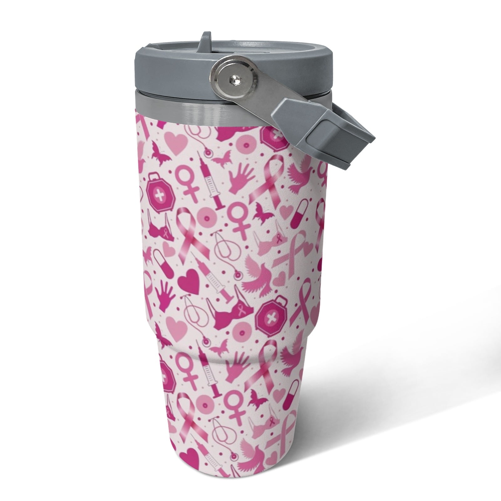 30oz Breast Cancer Awareness Tumbler with Handle and lid for Women ...