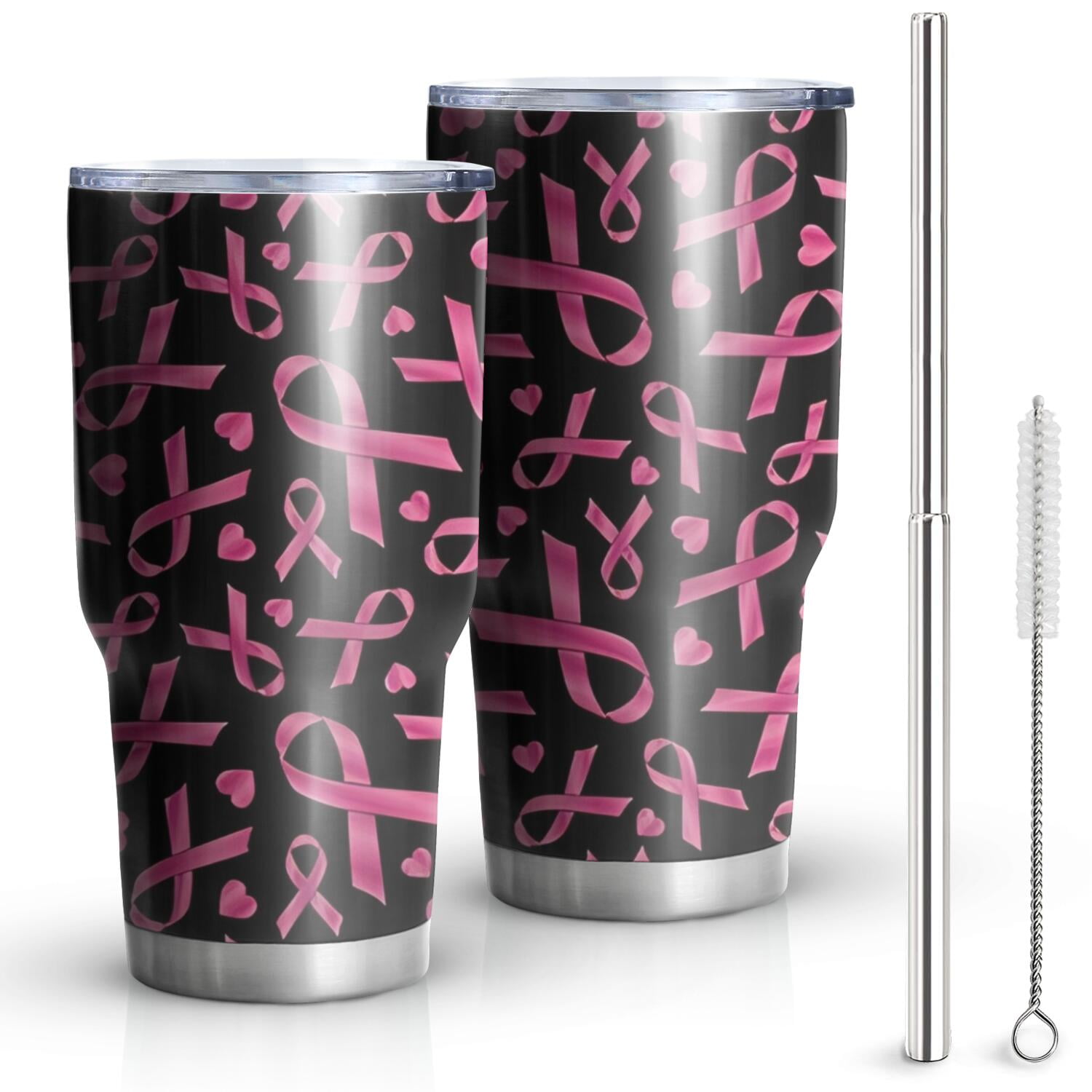 30oz Breast Cancer Tumblers Stainless Steel Tumbler with Lid and Straw ...