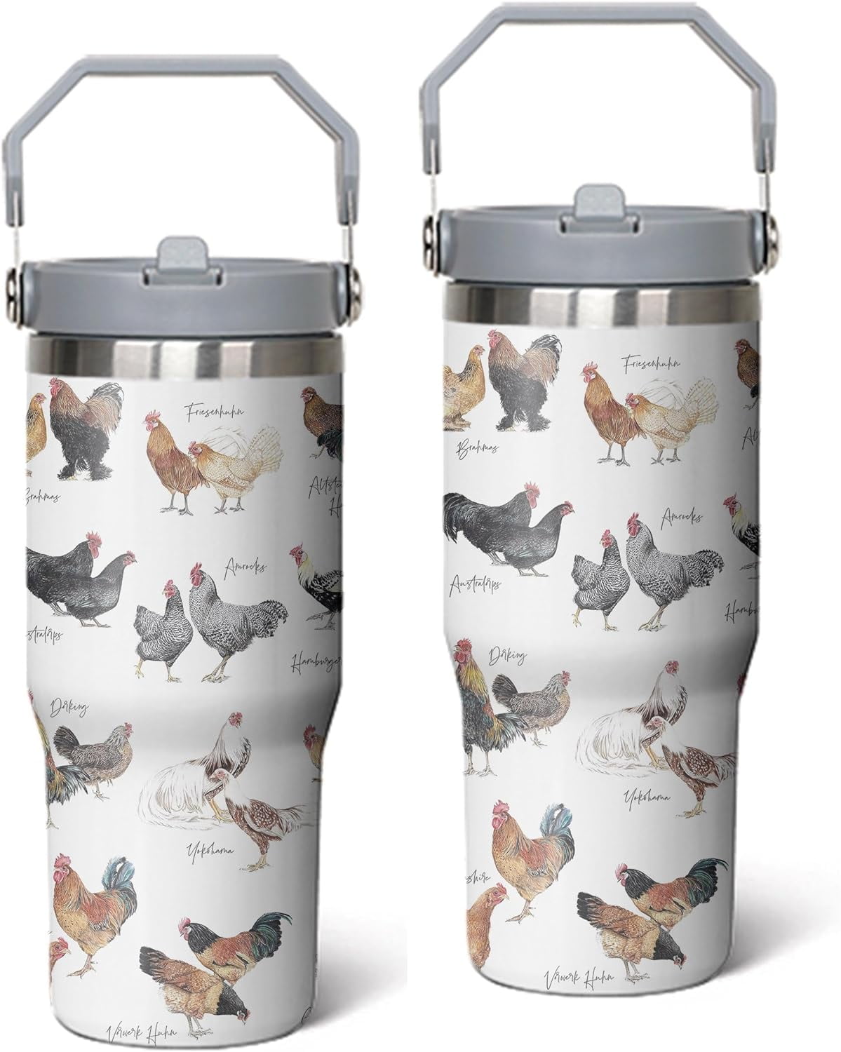 30oz Breeds of Chickens Stainless Steel Flip Straw Tumbler Spill Proof ...