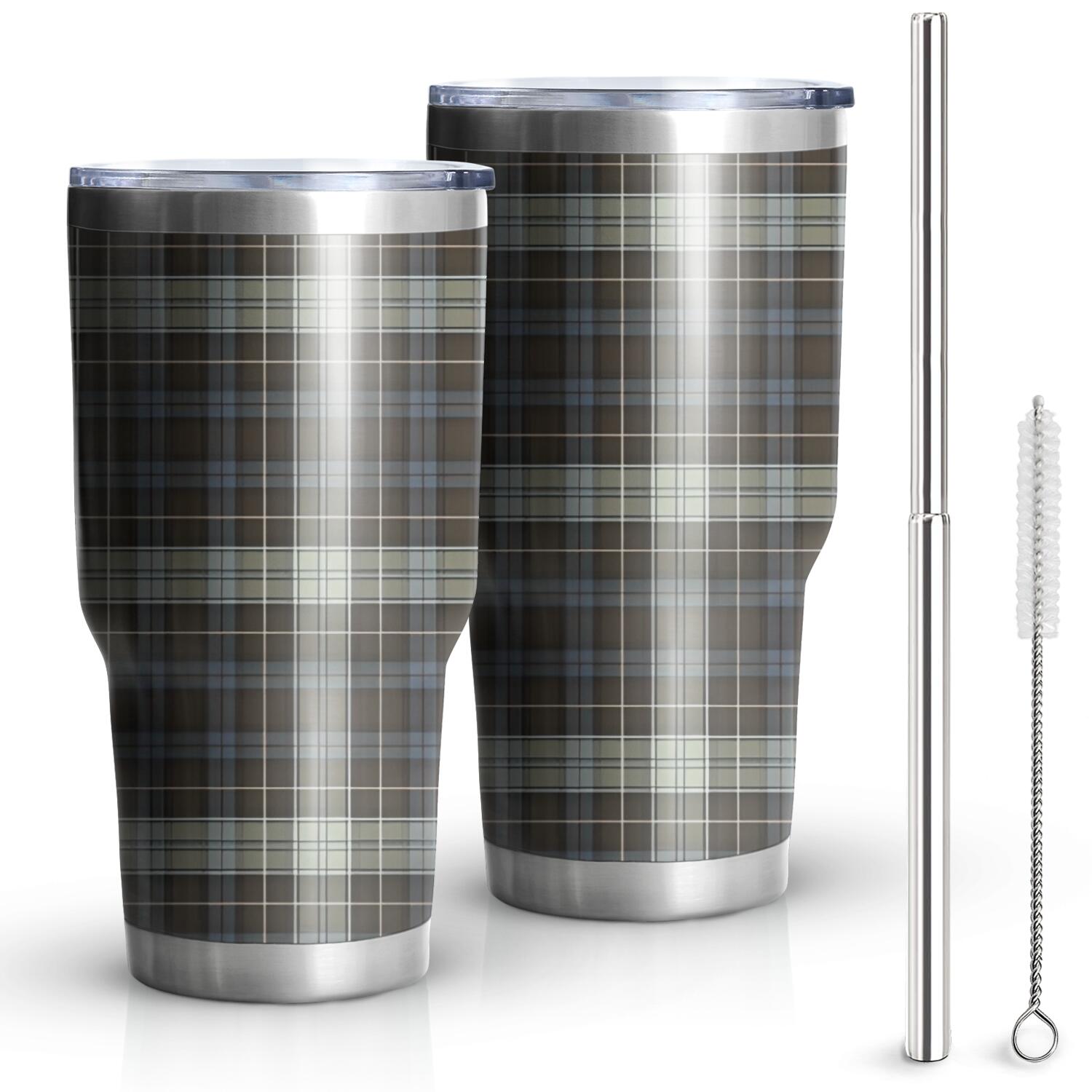 30oz Brown Blue Checkerboard Checkered Pattern Tumblers Stainless Steel ...