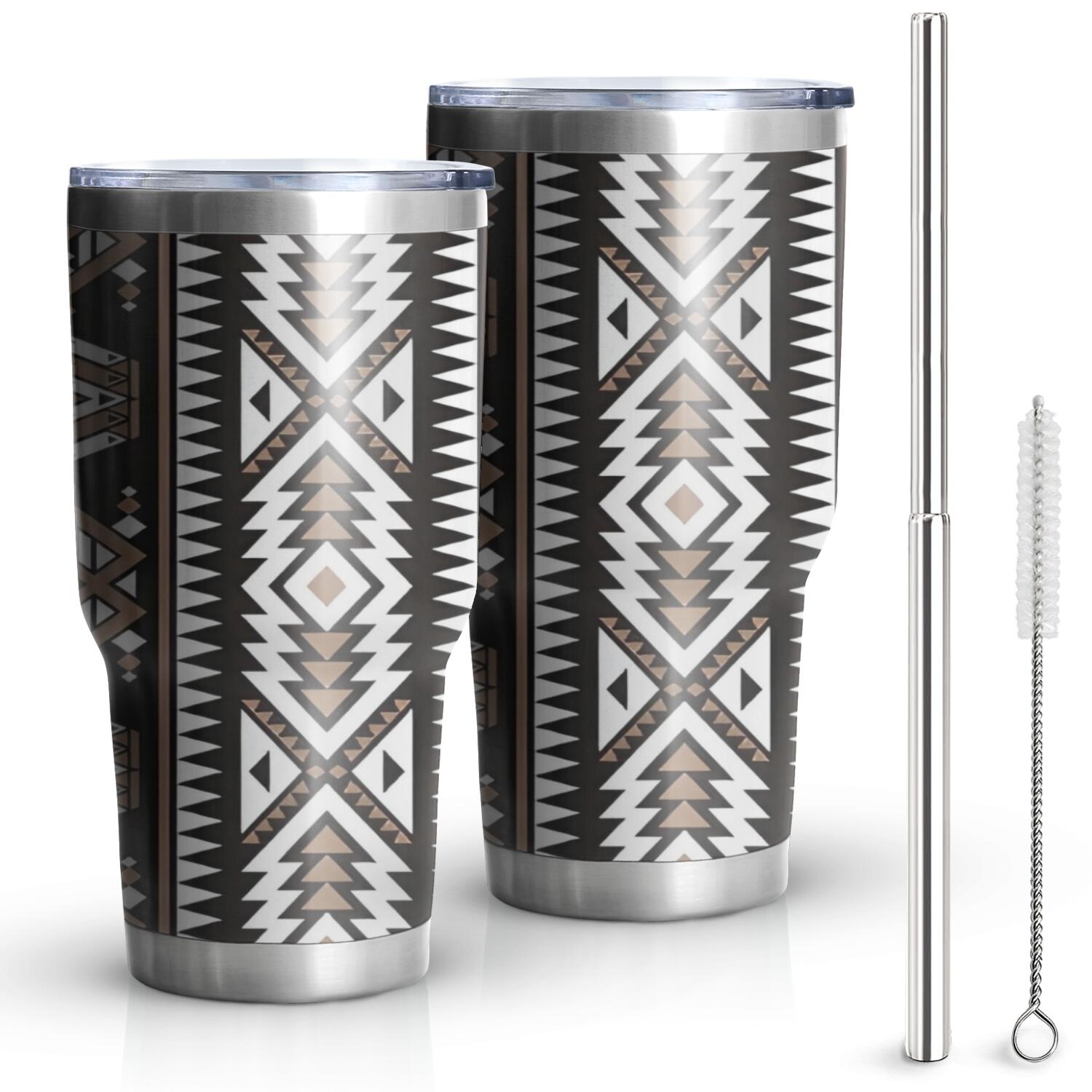 30oz Brown Triangular Geometric Pattern Tumblers Stainless Steel ...