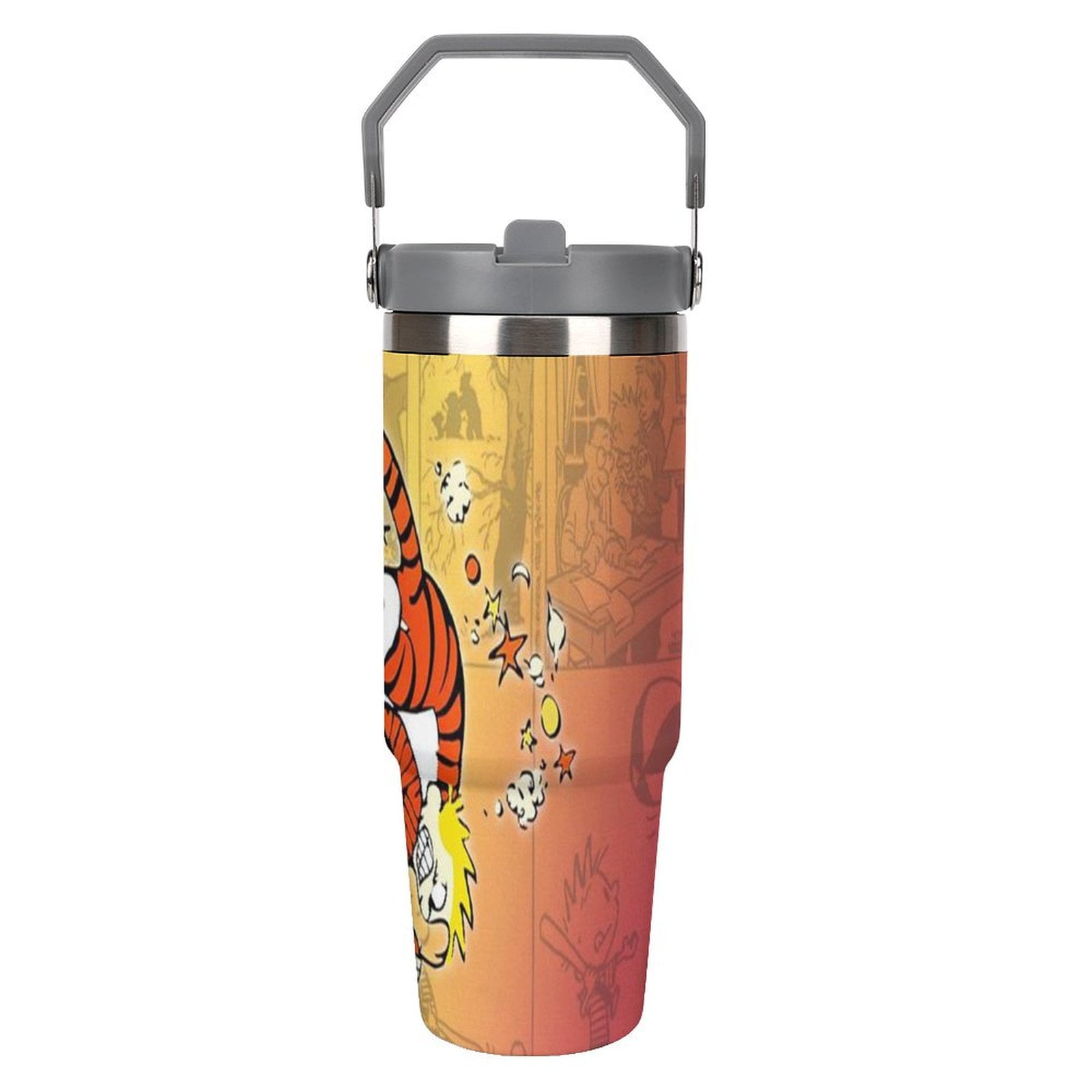 30oz Calvin And Hobbe Tumbler with Top Handle and Straw Lid Stainless ...