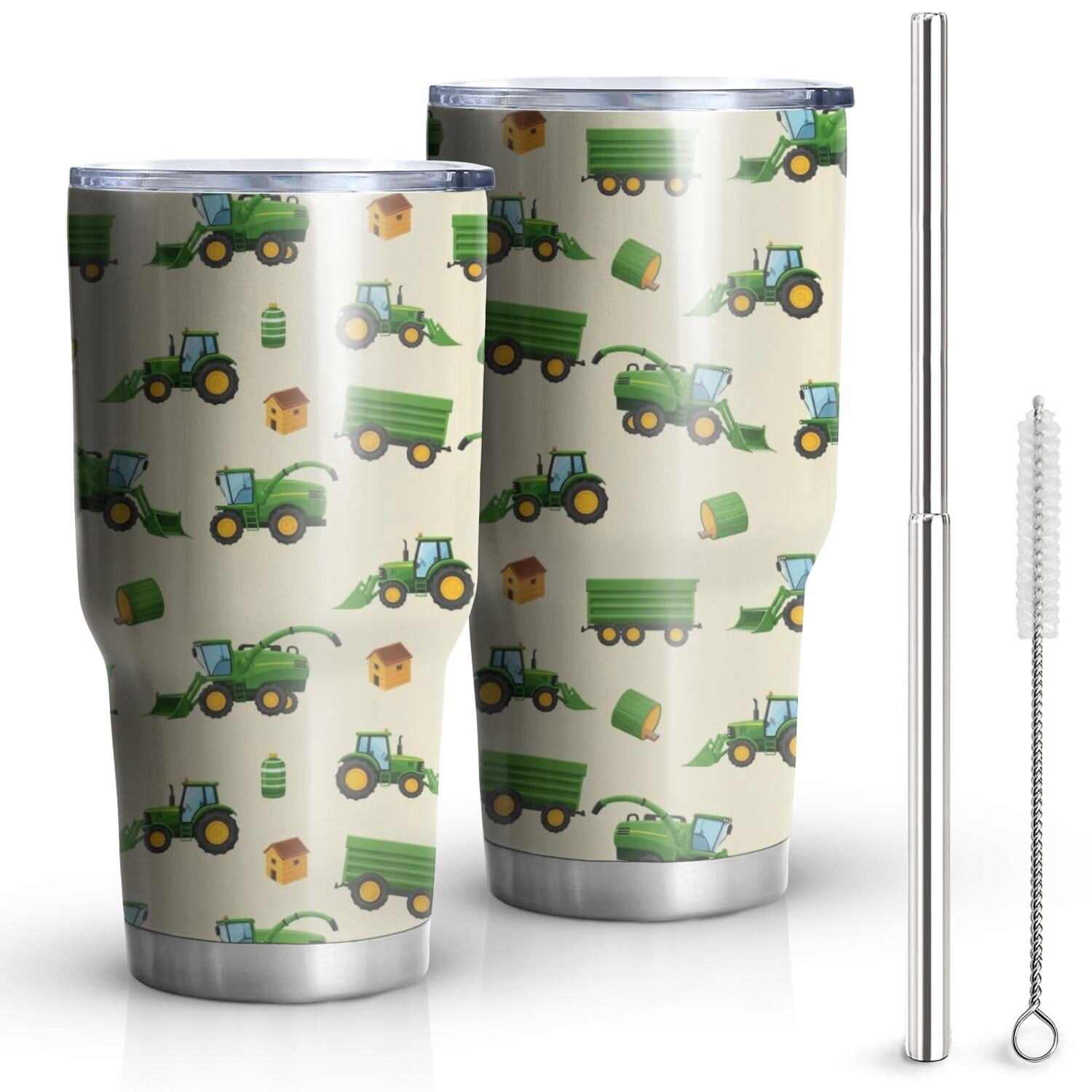 30oz Cartoon Tractors Barns Beige Pattern Tumblers Stainless Steel ...