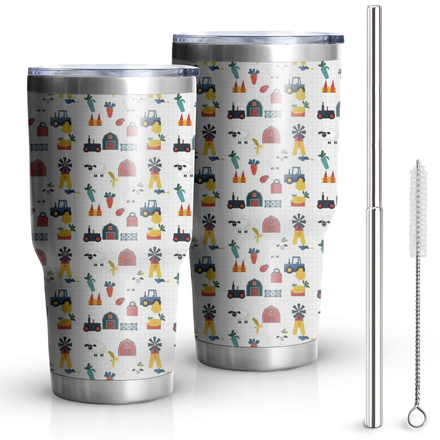 30oz Cartoon Tractors Barns White Pattern Tumblers Stainless Steel ...