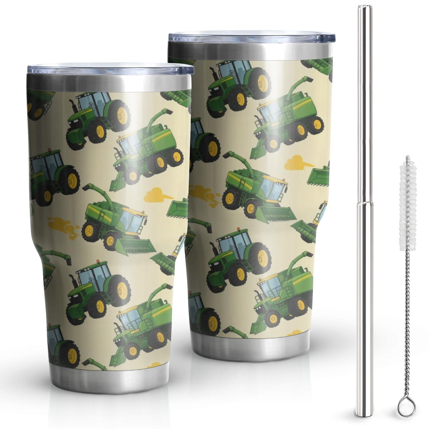 30oz Cartoon Tractors Harvesters Beige Pattern Tumblers Stainless Steel ...