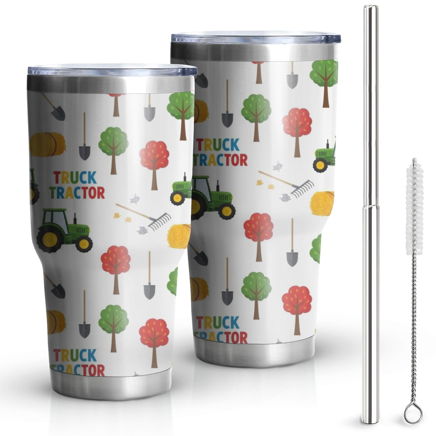 30oz Cartoon Tractors Hay Bales White Pattern Tumblers Stainless Steel ...
