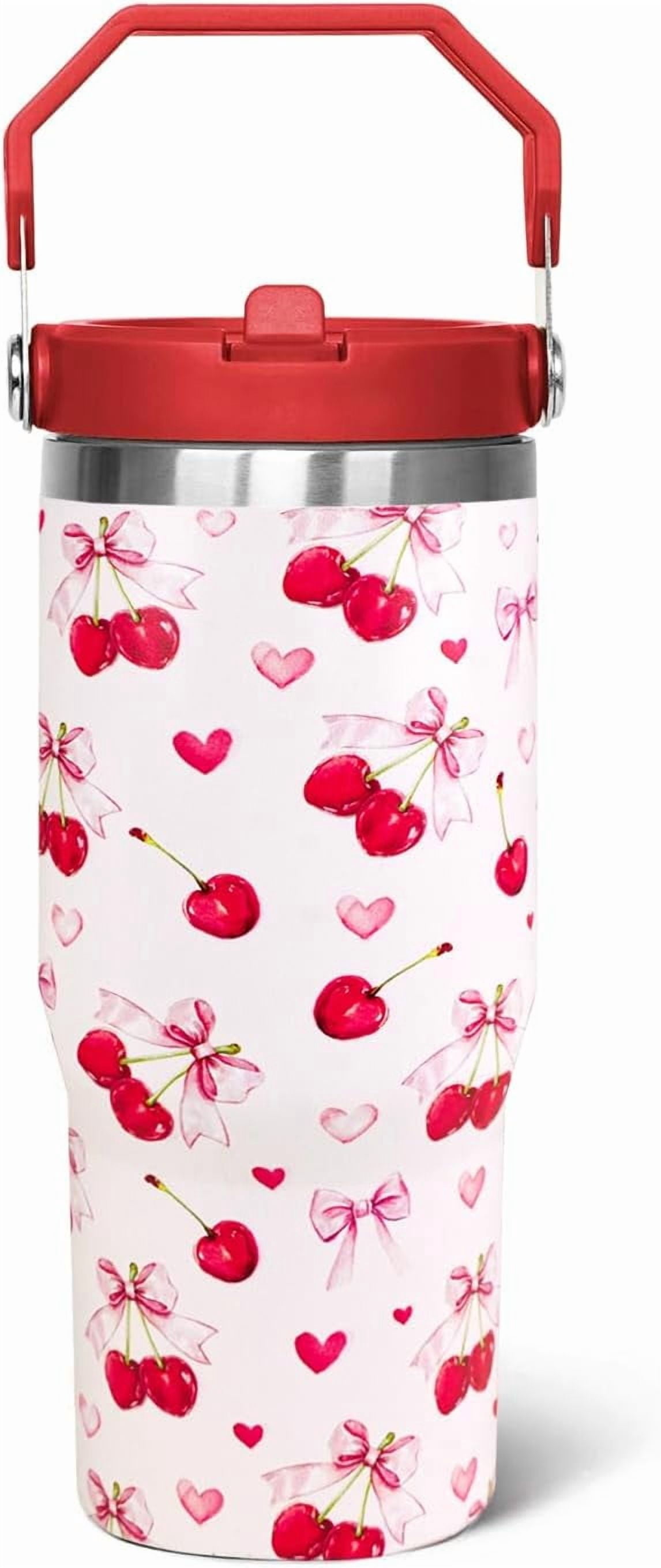 30oz Cherry Flip Tumbler Coffee Travel Mug Cup Water Bottle With Handle ...