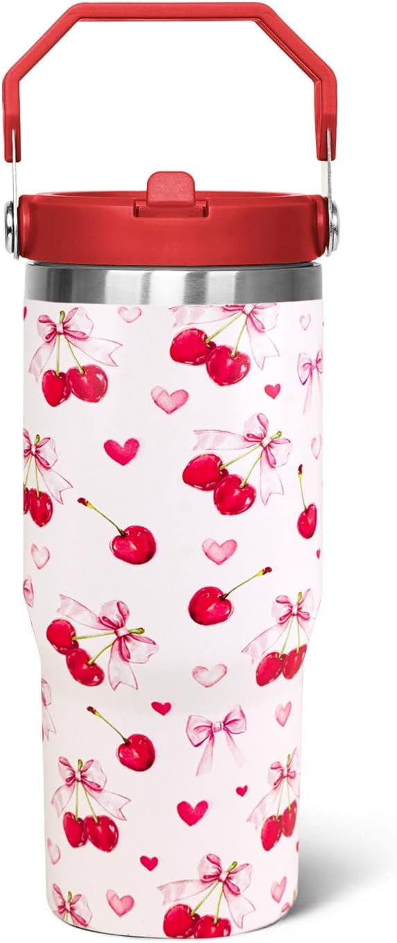 30oz Cherry Flip Tumbler Coffee Travel Mug Cup Water Bottle With Handle,Cherry Gifts for Women ...