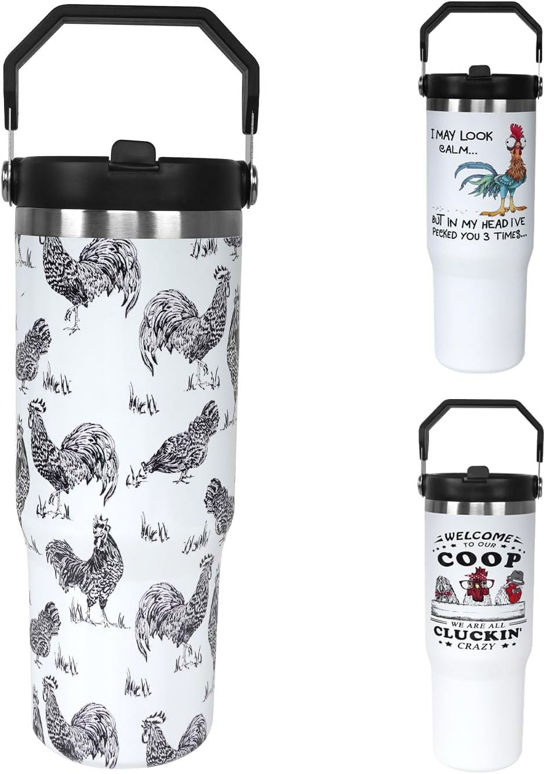 30oz Chicken Bottle Spill Proof Hen Rooster Tumbler with Top Handle and ...