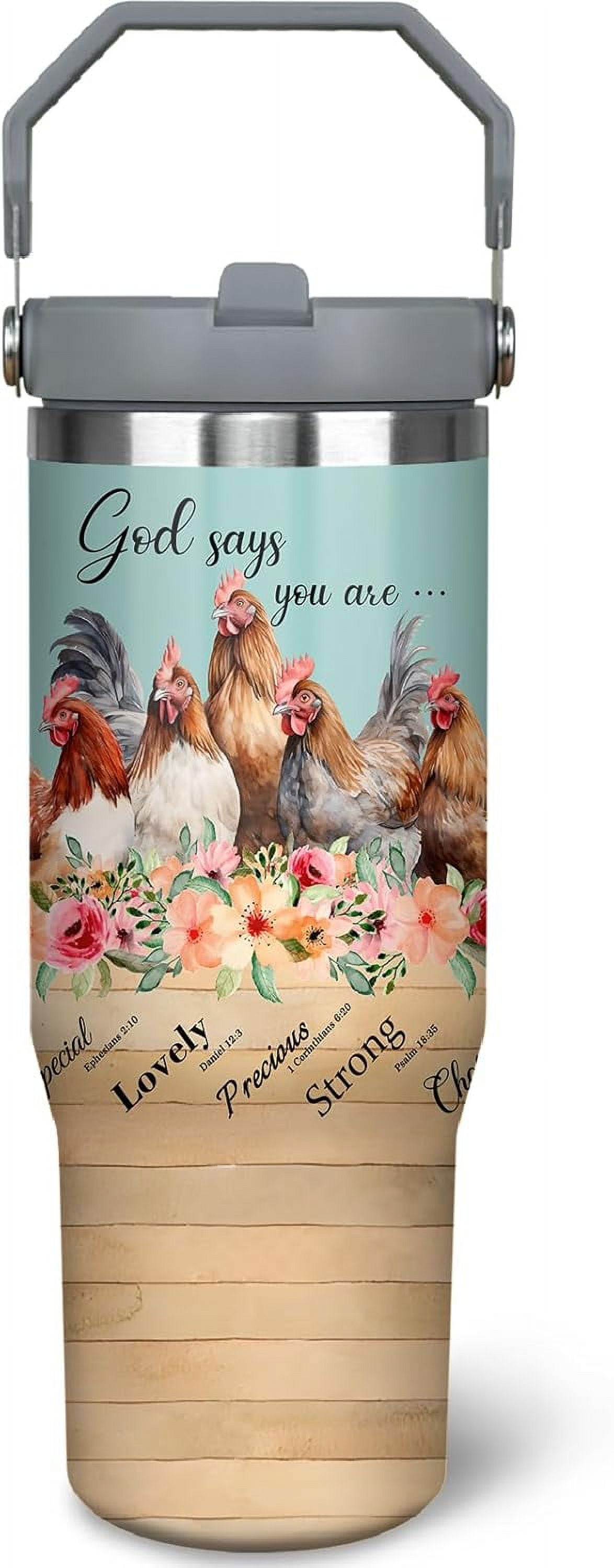 30oz Chicken Tumbler with Handle and Straw, Christ Chicken Stainless ...