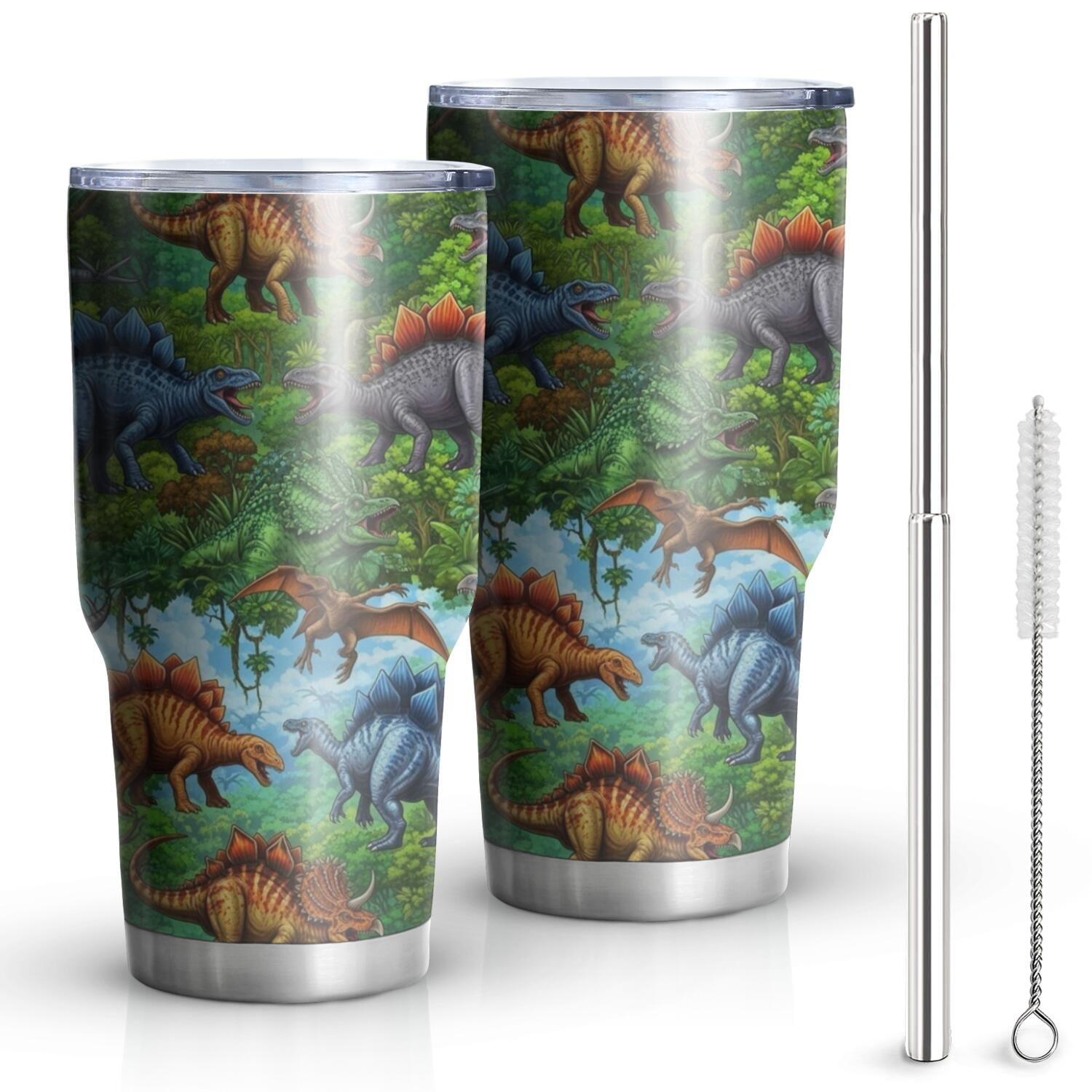 30oz Colorful Dinosaurs Jungle Scene Pattern Tumblers Stainless Steel ...