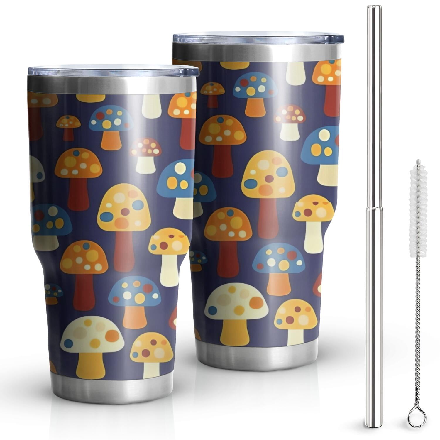 30oz Colorful Spotted Mushroom Dark Blue Pattern Tumblers Stainless ...