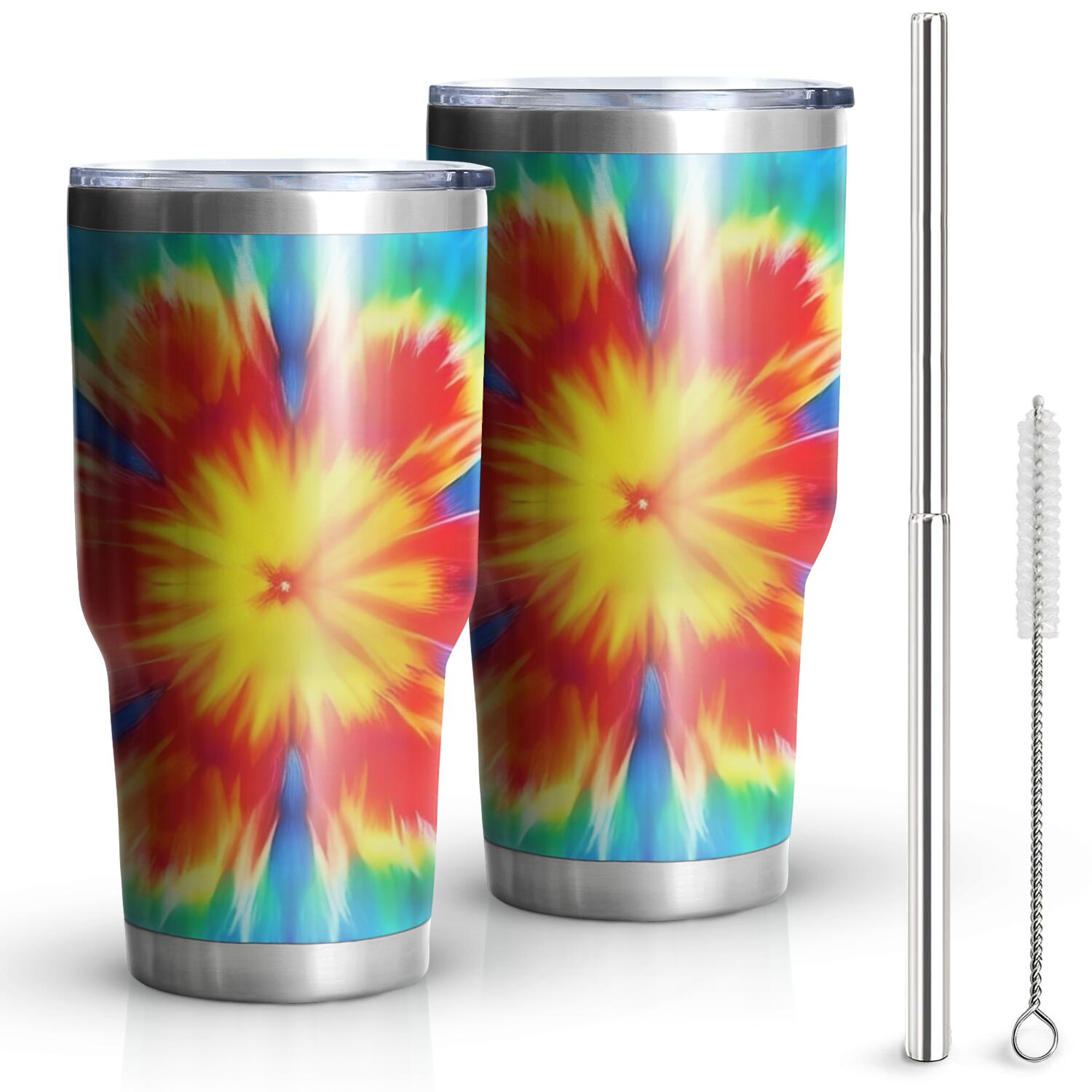 30oz Colorful Tie Dye Flowe Tumblers Stainless Steel Tumbler with Lid ...