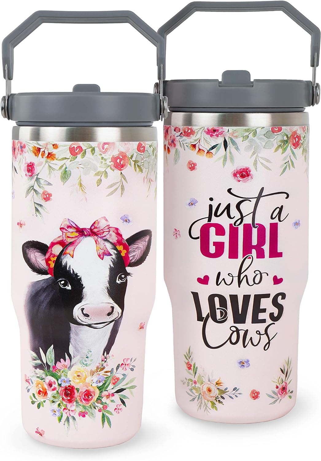 30oz Cow Print Tumbler with Handle and Straw， Just A Girl Who Loves ...