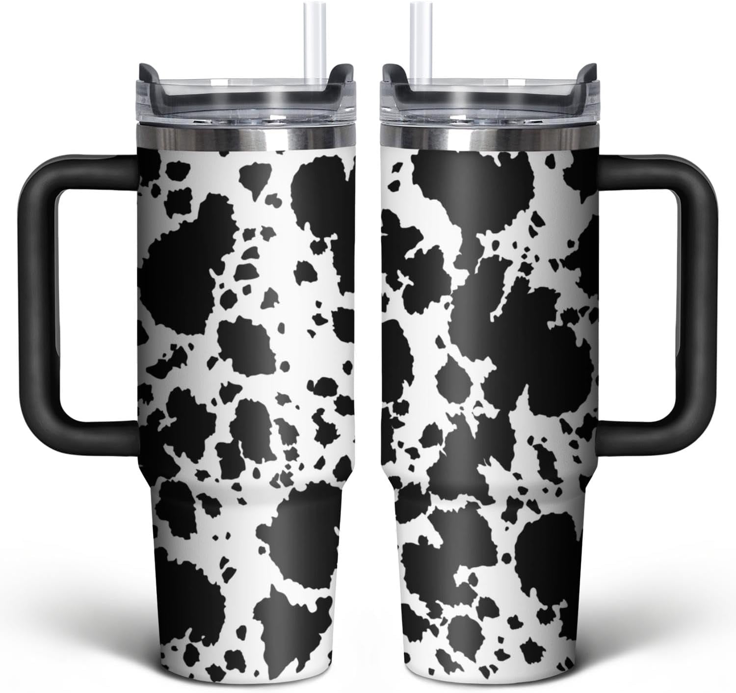 30oz Cow Tumbler With Handle Lid and Straw-Cow Print Stainless Steel ...