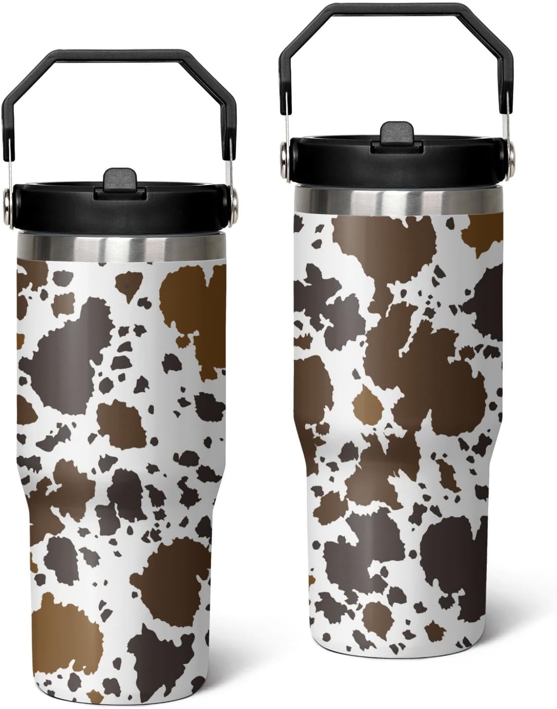 30oz Cow Tumbler With Top Handle- Cow Print Stainless Steel Insulated ...
