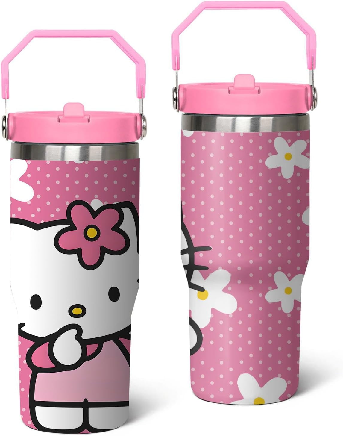 30oz Cute Hello Cat Tumbler with Leak Proof Lid and Straws, Kawaii ...