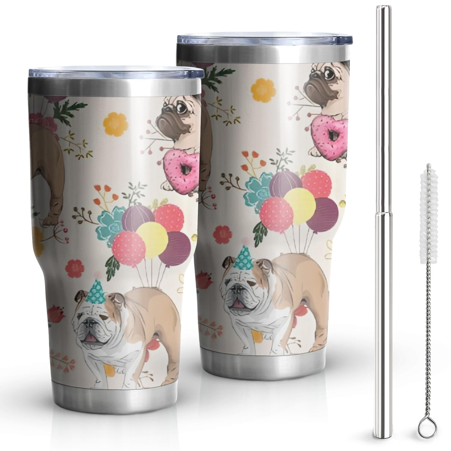 30oz Dogs with Party Hats and Flowers Tumblers Stainless Steel Tumbler ...