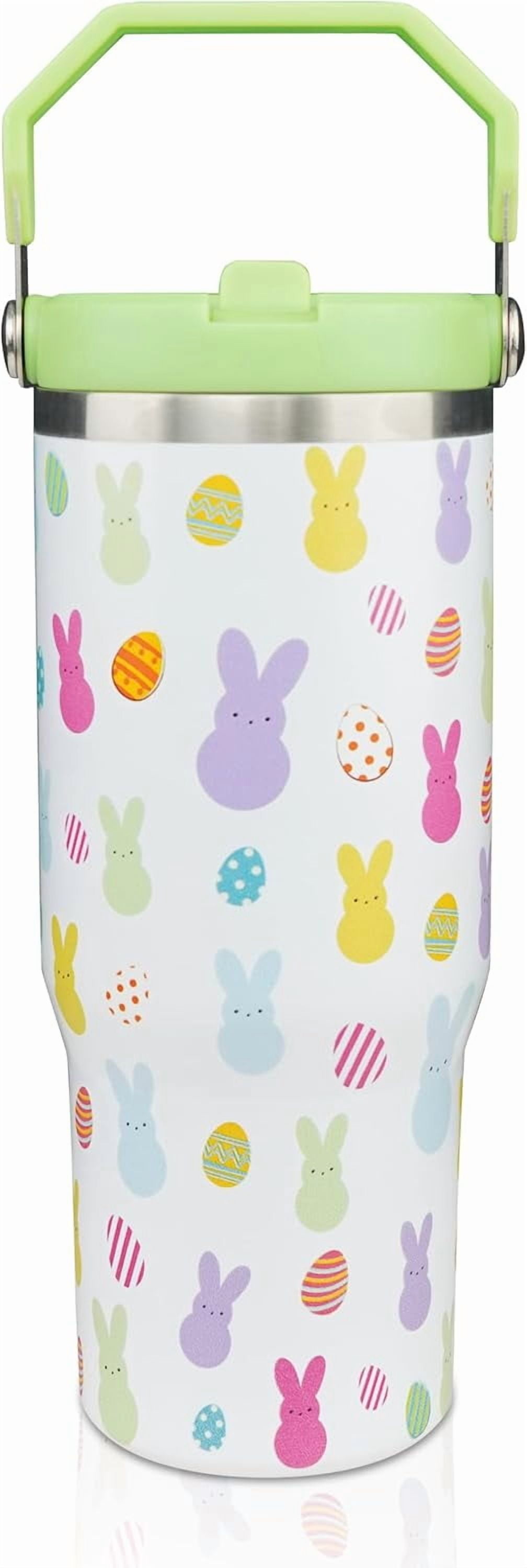 30oz Easter Tumbler with Handle and Straw, Colorful Rabbits Insulated ...