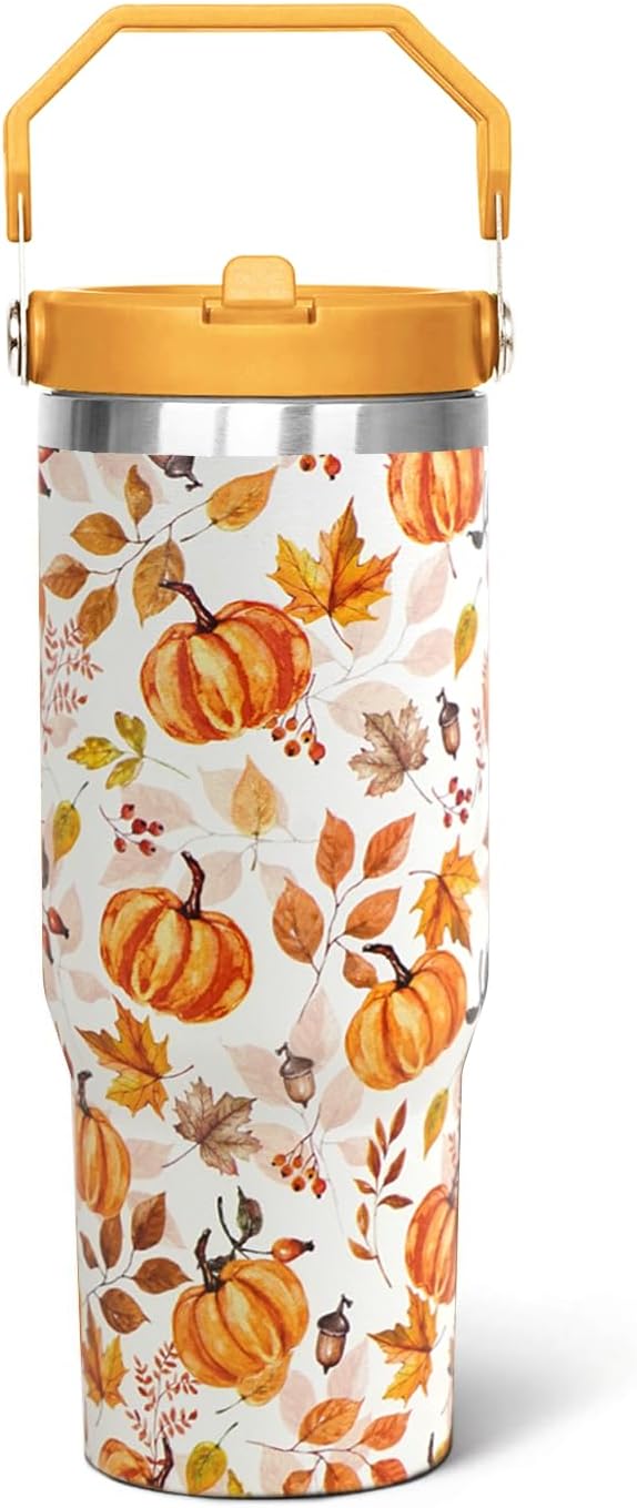 30oz Fall Pumpkin Flip Tumbler with Handle lid and Straw,Fall Coffee ...