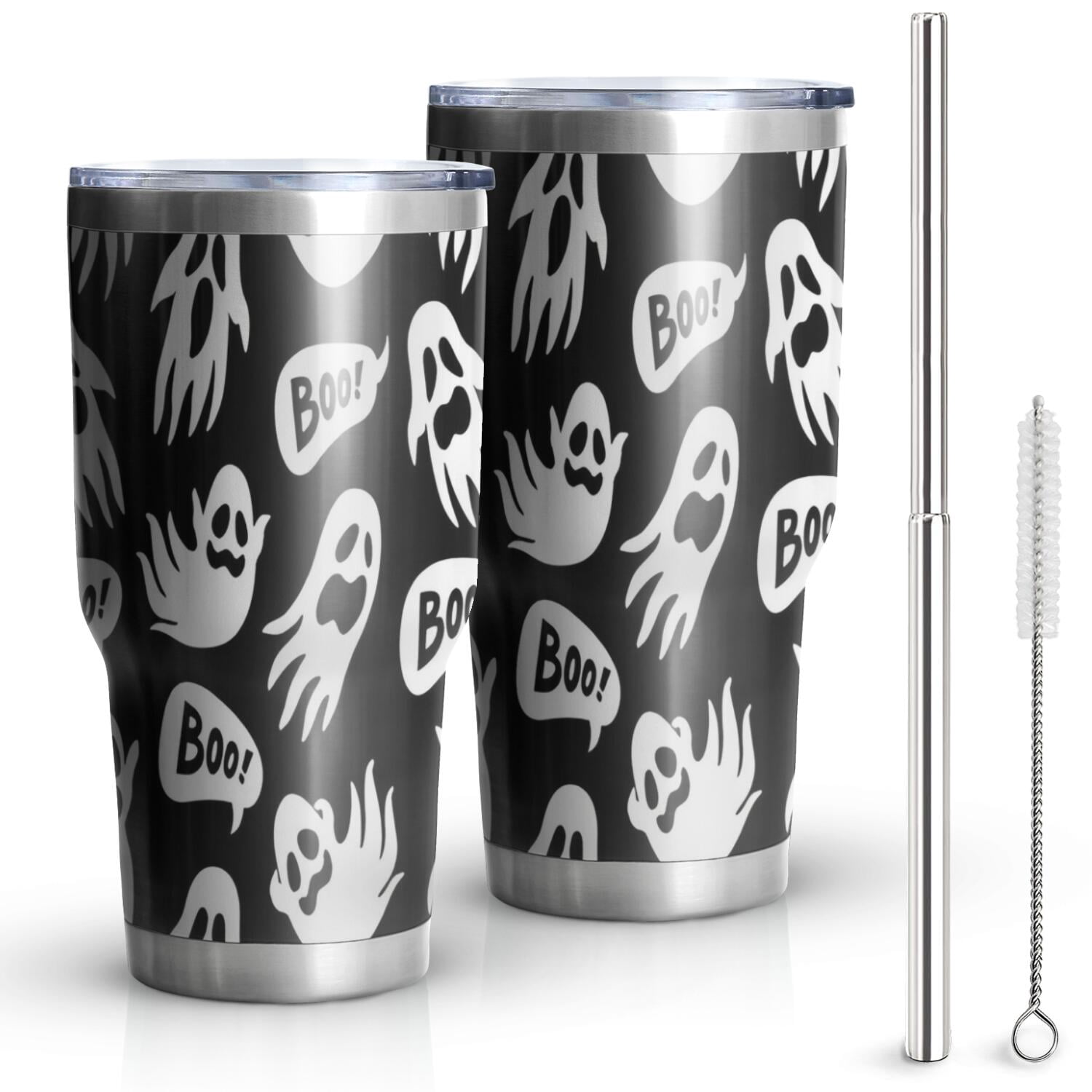 30oz Ghost Boo Halloween Pattern Tumblers Stainless Steel Tumbler with ...