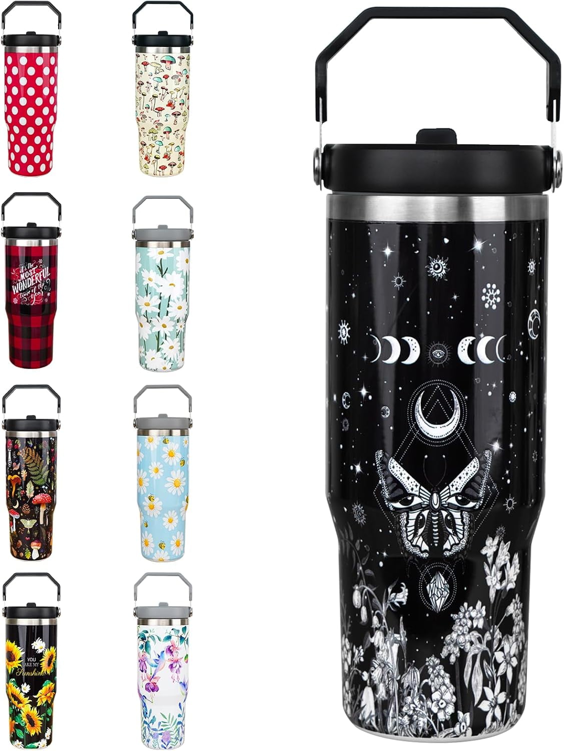 30oz Goth Gothic Tumbler with Handle and Straw, Stainless Steel Vacuum ...