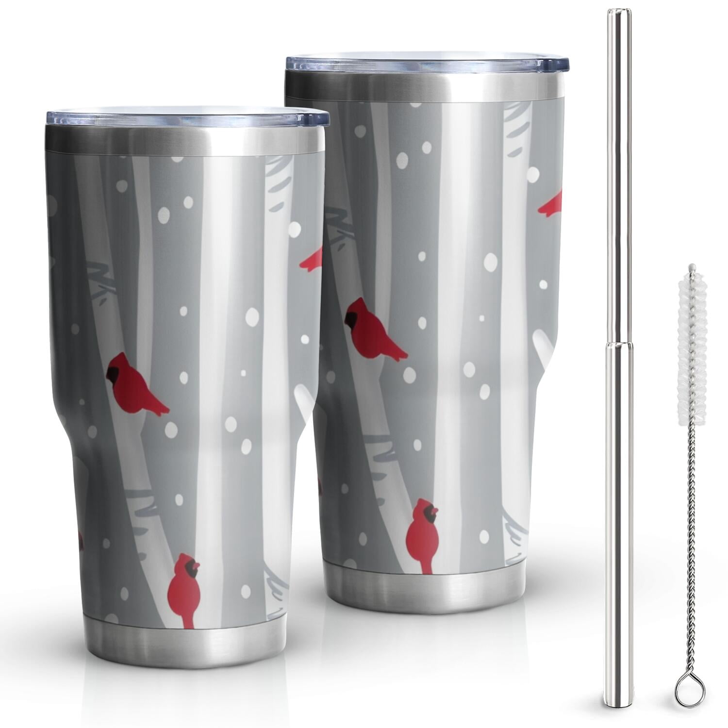 30oz Gray Christmas Cardinal Bird Pattern Tumblers Stainless Steel ...