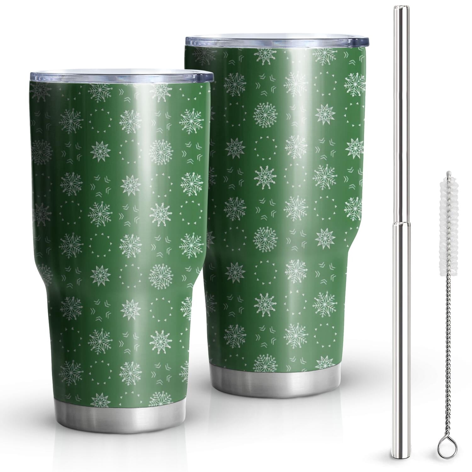 30oz Green Christmas Snowflake Pattern Tumblers Stainless Steel Tumbler ...